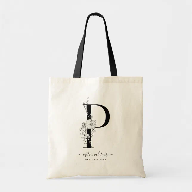 Monogram Floral Custom Tote Bag - Single Letter P | Zazzle