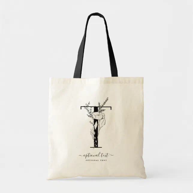 Monogram Floral Custom Tote Bag - Single Letter T | Zazzle