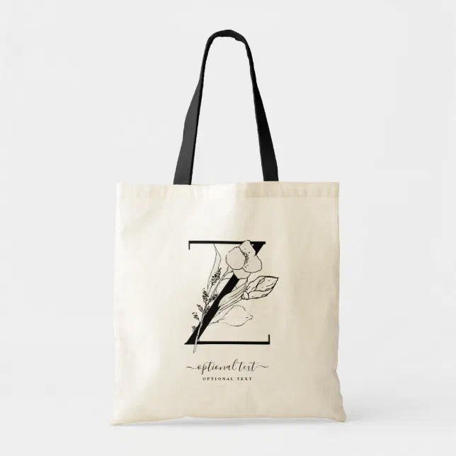 Monogram Floral Custom Tote Bag - Single Letter Z | Zazzle