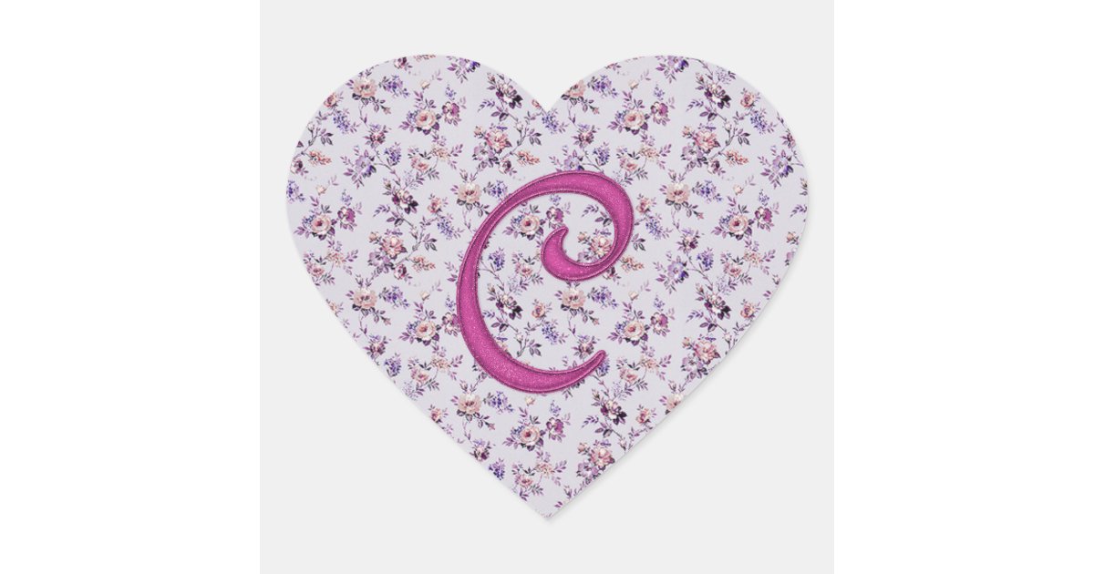 Monogram Floral Vintage C Heart Sticker | Zazzle
