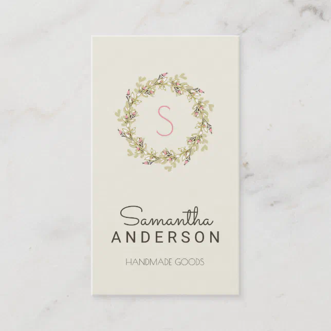 Monogram Floral Wreath Business Card | Zazzle