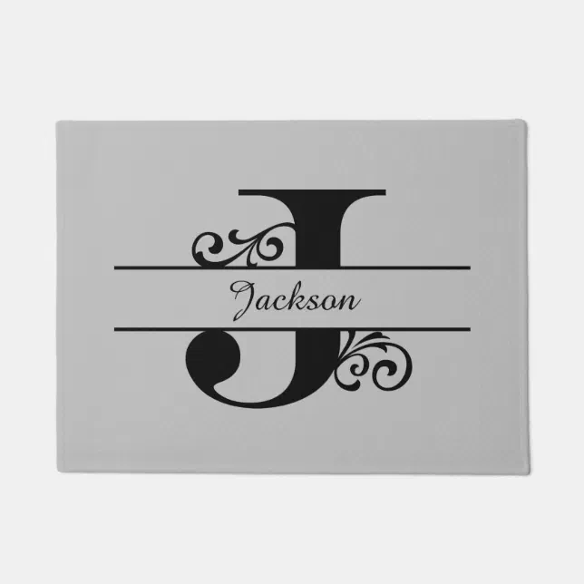 Monogram Flourish Letter J with Name Doormat | Zazzle