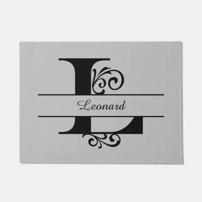 Monogram Flourish Letter L with Name Doormat | Zazzle