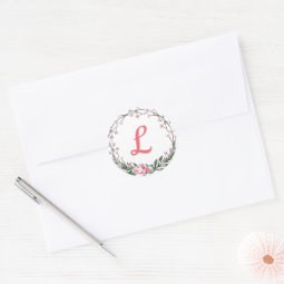 Monogram Flowered Classic Round Sticker | Zazzle