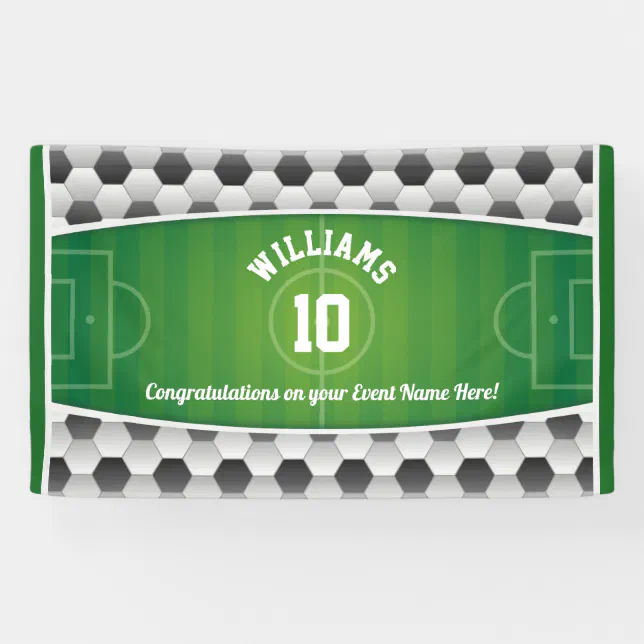 Monogram Football Soccer Field Ball Sport Green Banner | Zazzle