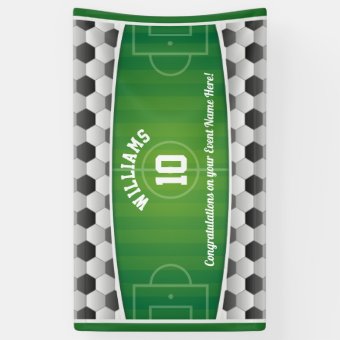 Monogram Football Soccer Field Ball Sport Green Banner | Zazzle
