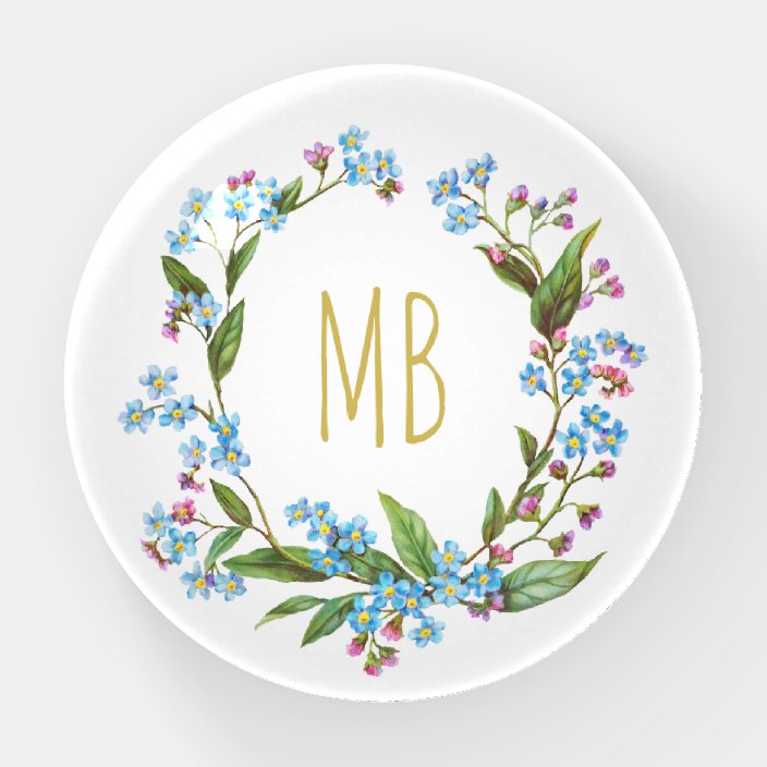 Monogram Forget-Me-Not Wreath Blue Flowers Paperweight | Zazzle.com