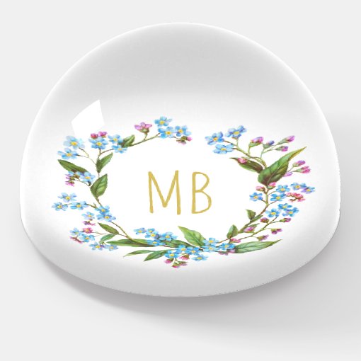 Monogram Forget-Me-Not Wreath Blue Flowers Paperweight | Zazzle