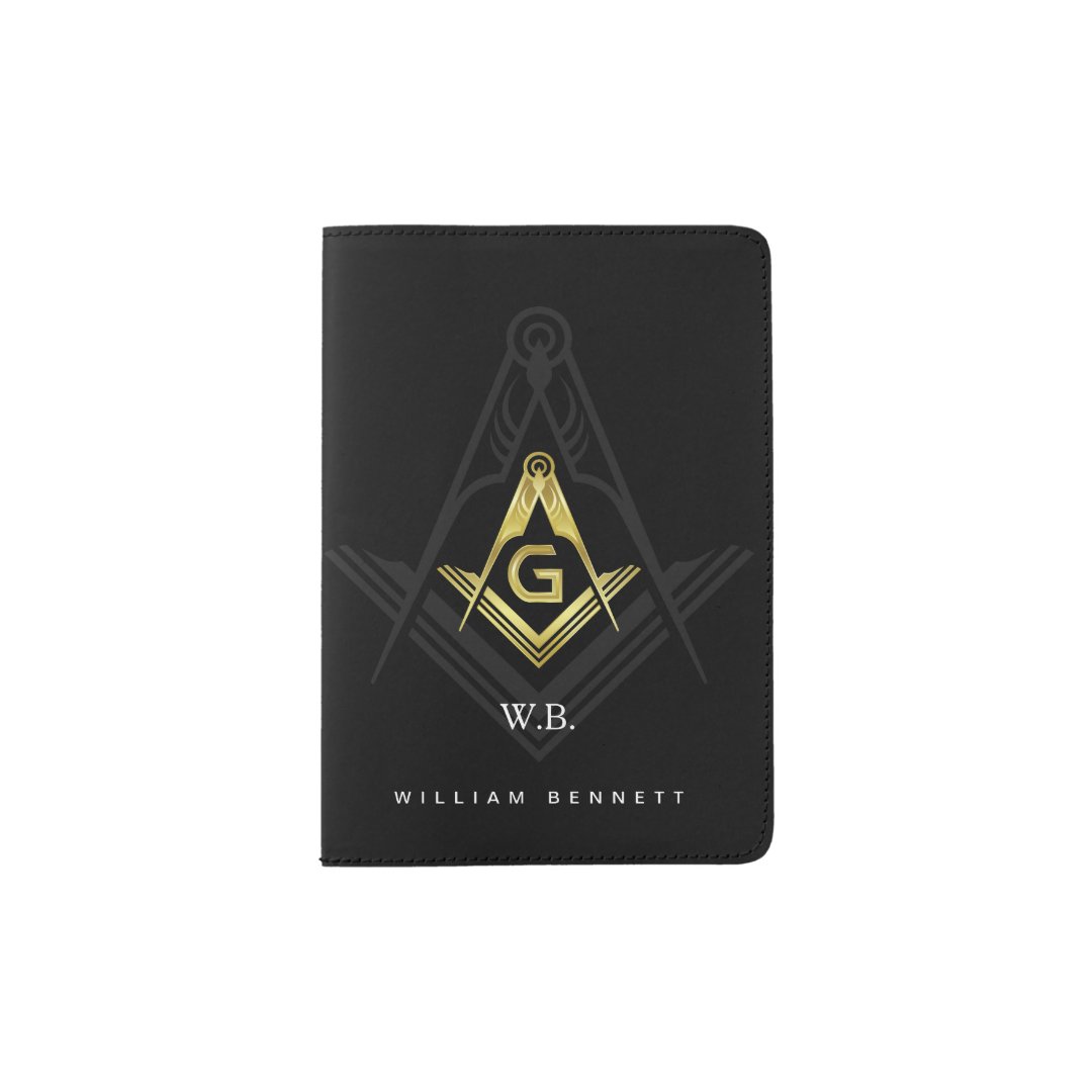 Monogram Freemason Template | Black Gold Masonic Passport Holder | Zazzle