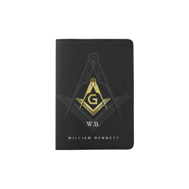 Monogram Freemason Template | Black Gold Masonic Passport Holder | Zazzle