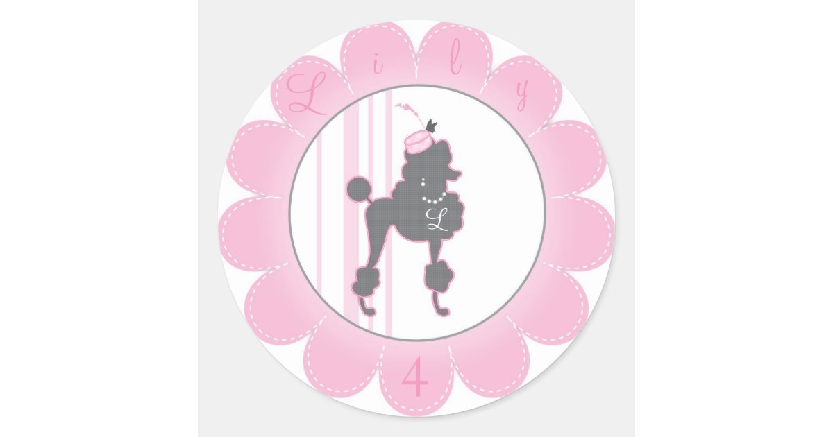 Monogram French Poodle Favor Sticker | Zazzle