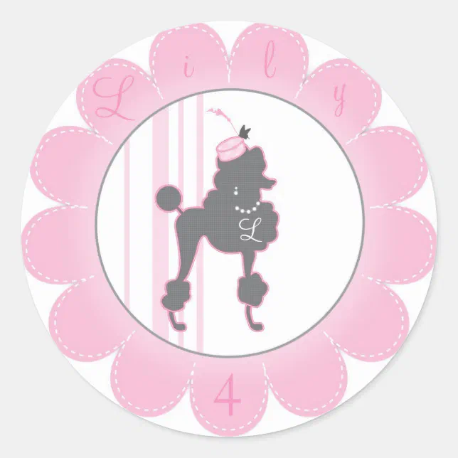 Monogram French Poodle Favor Sticker | Zazzle