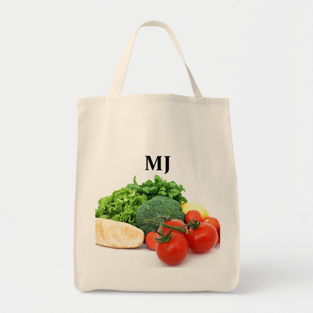 Monogram Fresh Produce Grocery Tote | Zazzle