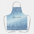 Monogram Frozen Ice Blue Dripping Glitter Metallic Apron | Zazzle