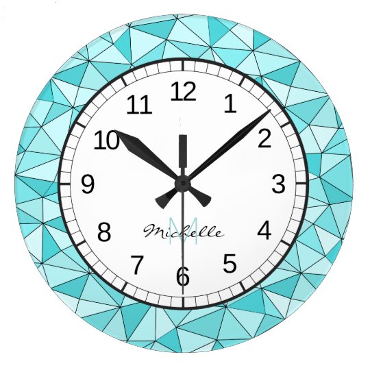 Monogram Geometric Cyan Modern Wall Clock | Zazzle.com