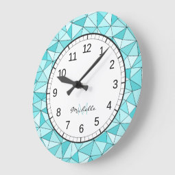 Monogram Geometric Cyan Modern Wall Clock | Zazzle