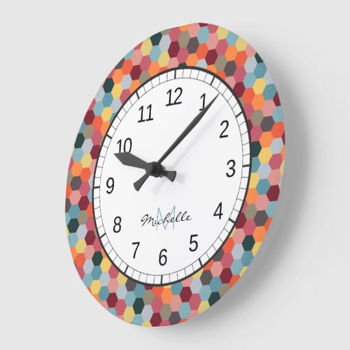 Monogram Geometric Hexagon Pattern Wall Clock | Zazzle