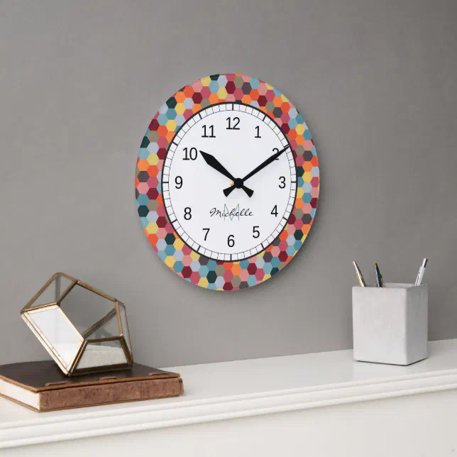 Monogram Geometric Hexagon Pattern Wall Clock | Zazzle