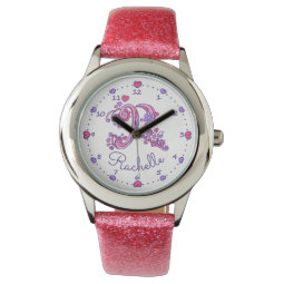 Monogram girls letter R art Rachelle name watch | Zazzle