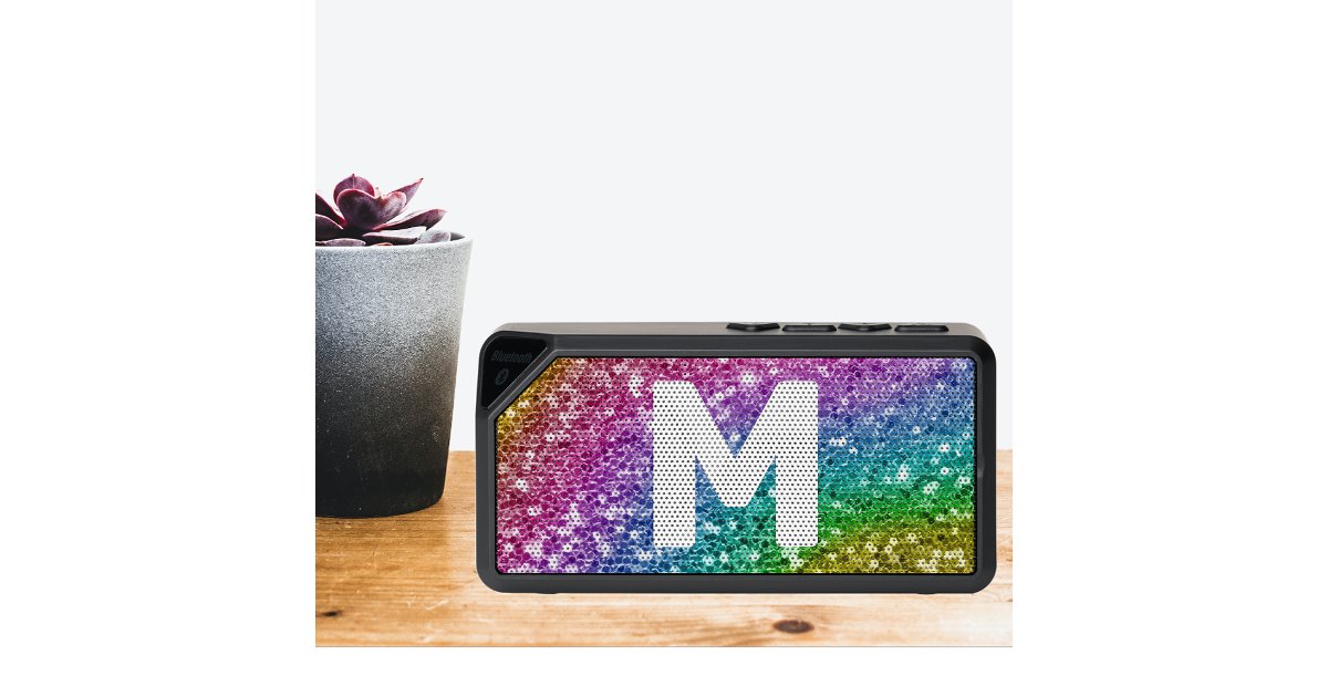 Monogram Glitter Personalized Rainbow Bluetooth Speaker | Zazzle