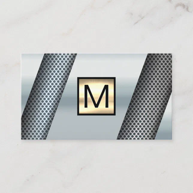 Monogram Gold Chrome Metallic Perforated Business Card | Zazzle