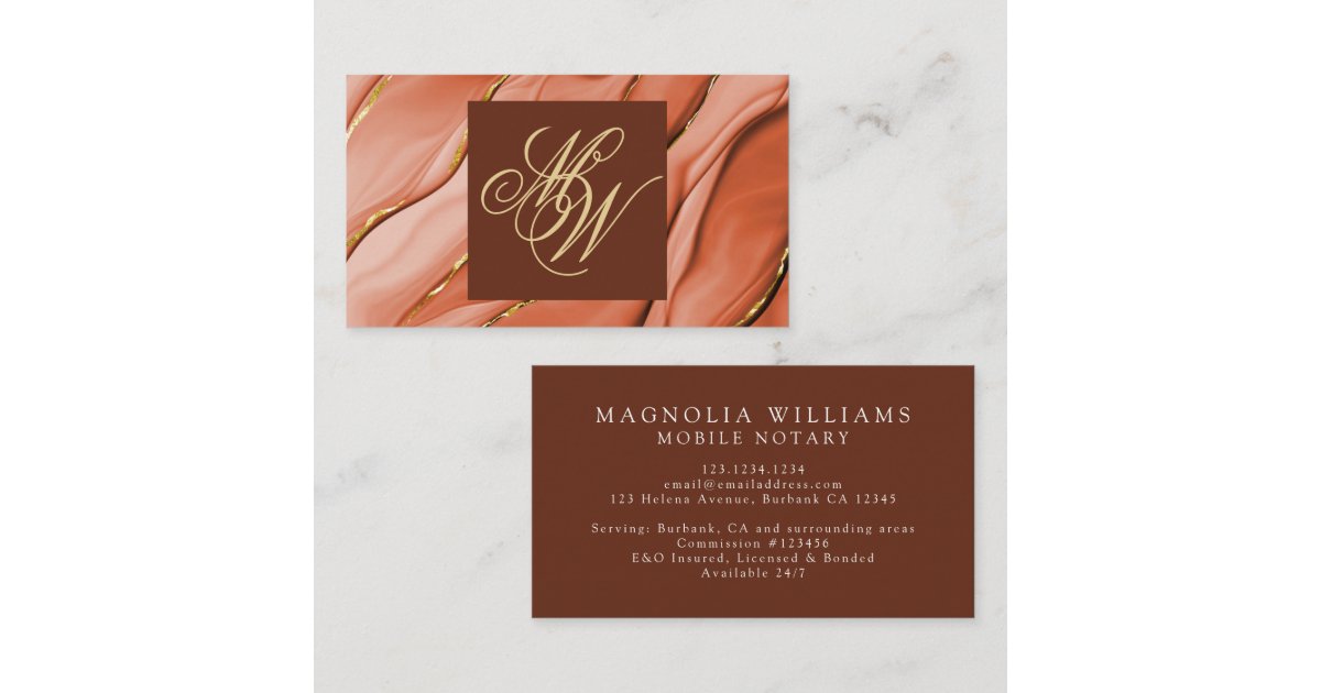 Monogram Gold Copper Ink Business Card | Zazzle