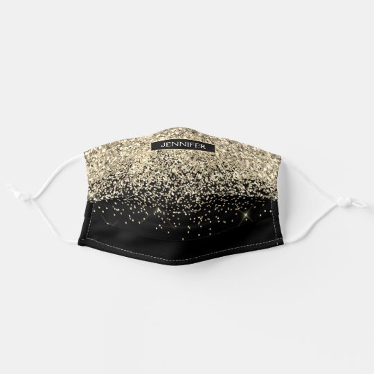 Monogram Gold Glitter & Sparkle Elegant Modern Adult Cloth Face Mask ...