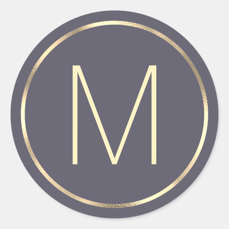 Monogram Gold Gray Classic Round Sticker | Zazzle