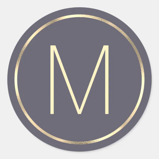 Monogram Gold Gray Classic Round Sticker | Zazzle
