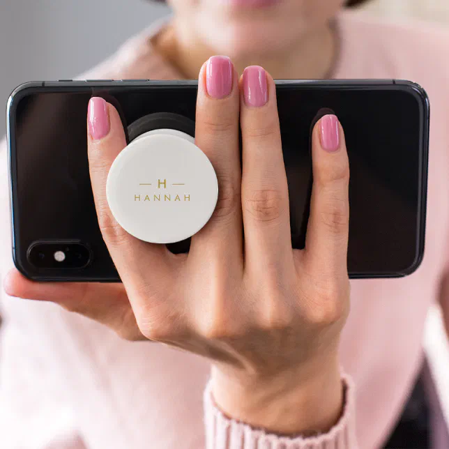 Monogram Gold Gray | Minimalist Elegant Modern PopSocket | Zazzle