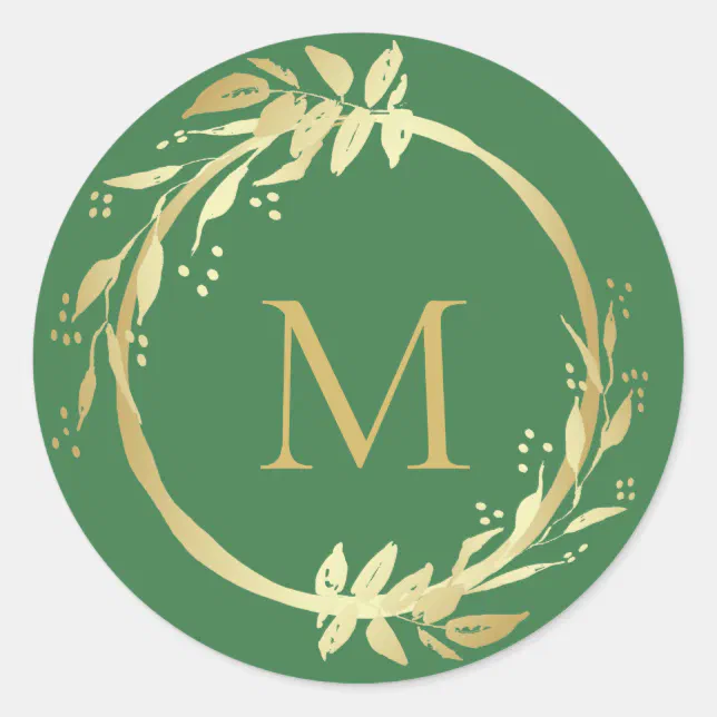 Monogram Gold Green Christmas Wreath Envelope Seal | Zazzle