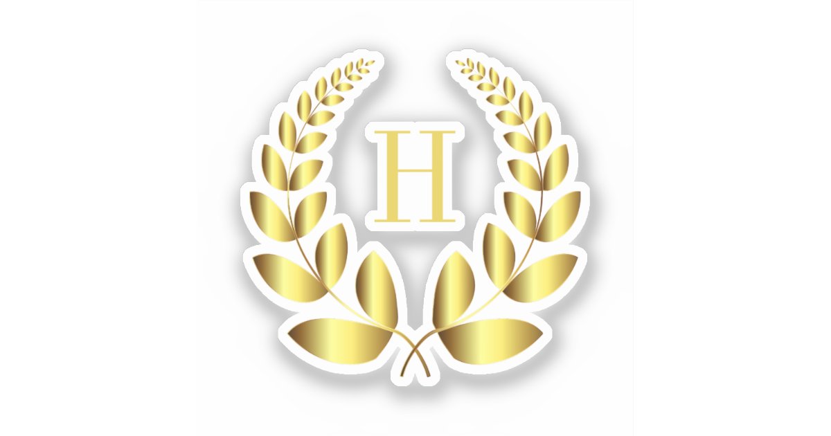 Monogram Gold Laurel Sticker | Zazzle