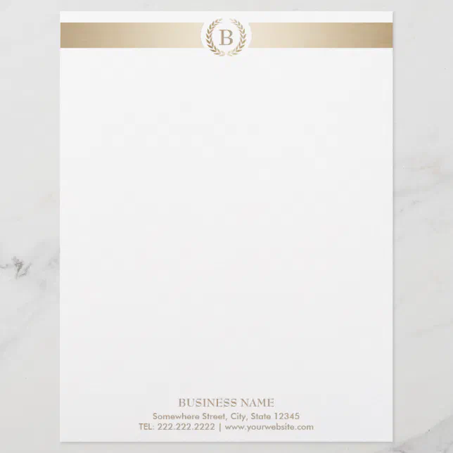 Monogram Gold Laurel Wreath Modern Elegant Letterhead | Zazzle