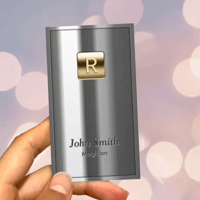 Monogram Gold Logo Metallic Magician Business Card | Zazzle