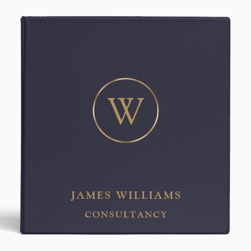Monogram Gold Navy Midnight Blue Business 3 Ring Binder | Zazzle