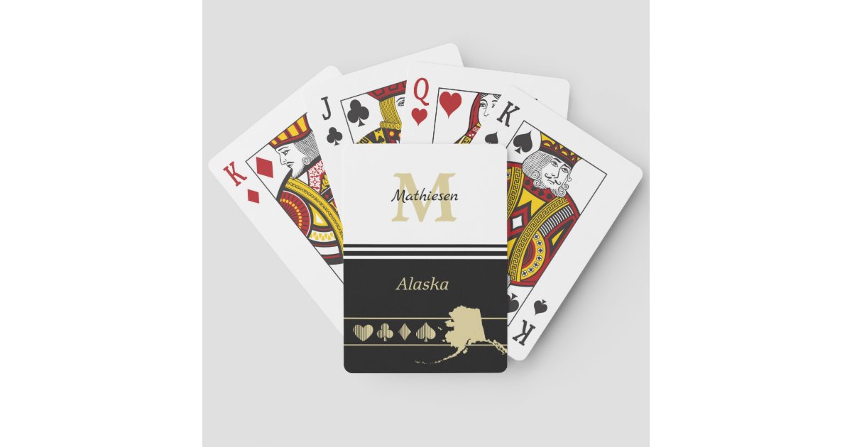 Monogram Gold Silhouette Alaska Poker Cards | Zazzle