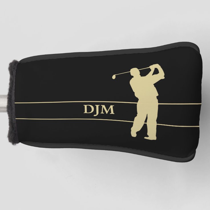 Monogram Gold Silhouette Golfer Golf Putter Cover | Zazzle