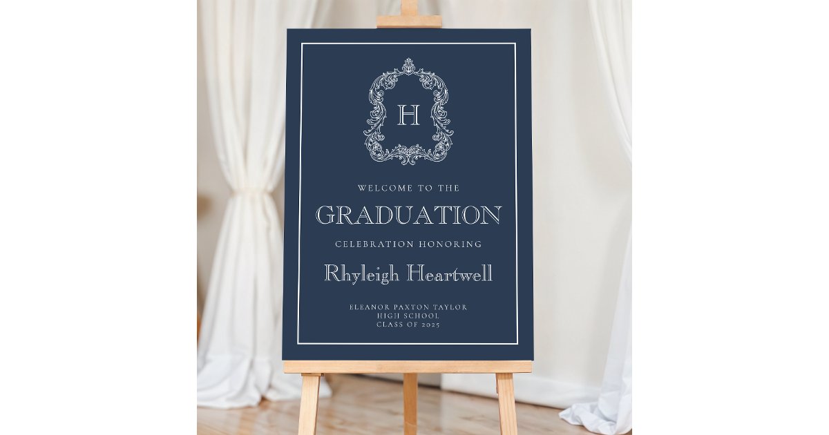 Monogram Graduation Party Welcome Navy Blue White Foam Board | Zazzle