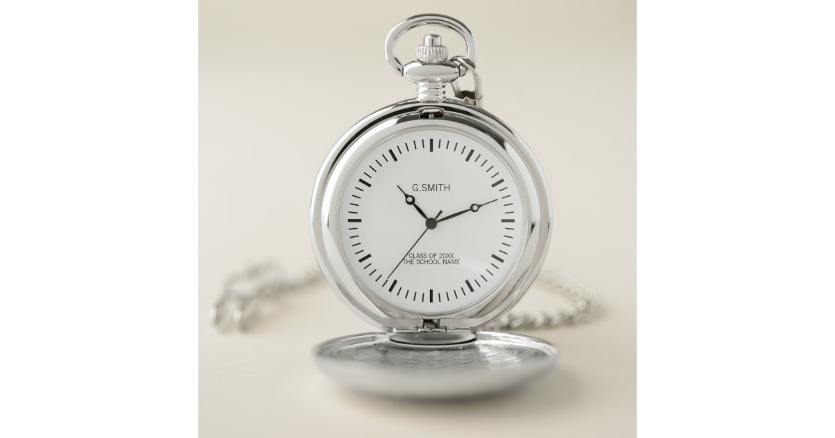 Monogram. Graduation Typography Black and White Pocket Watch | Zazzle