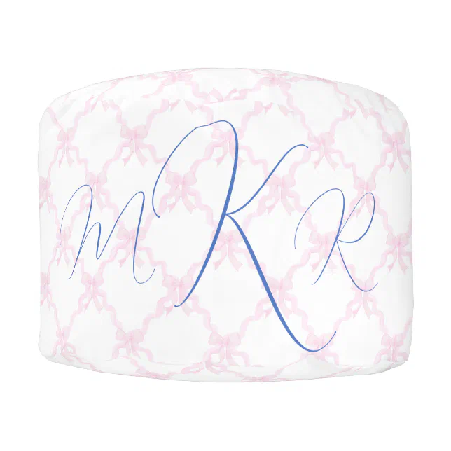 Monogram Grandmillennial Bows Trellis Preppy Pink Pouf | Zazzle