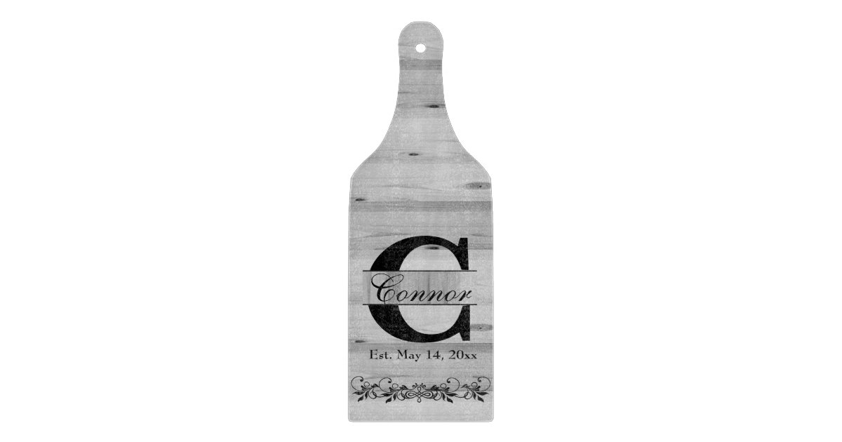 Monogram Gray Faux Butcher Block Wood | DIY Text Cutting Board | Zazzle