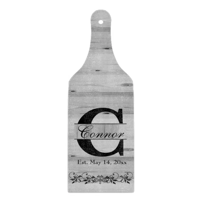 Monogram Gray Faux Butcher Block Wood | DIY Text Cutting Board | Zazzle