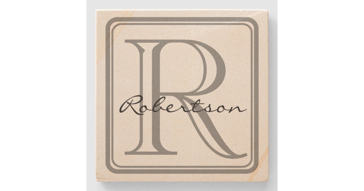 Monogram Gray Square Coaster | Zazzle