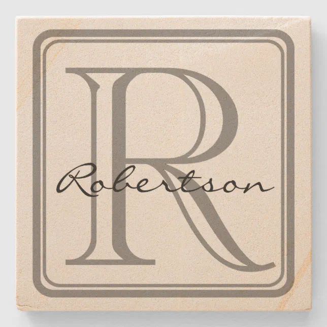 Monogram Gray Square Coaster | Zazzle