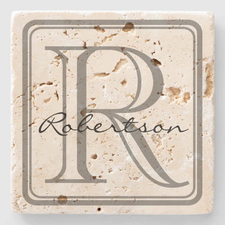 Monogram Gray Square Coaster | Zazzle