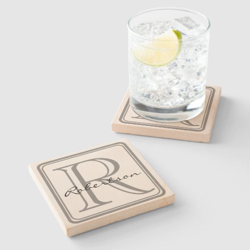 Monogram Gray Square Coaster | Zazzle