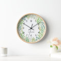 Monogram Greenery Foliage Watercolor Botanical Clock | Zazzle