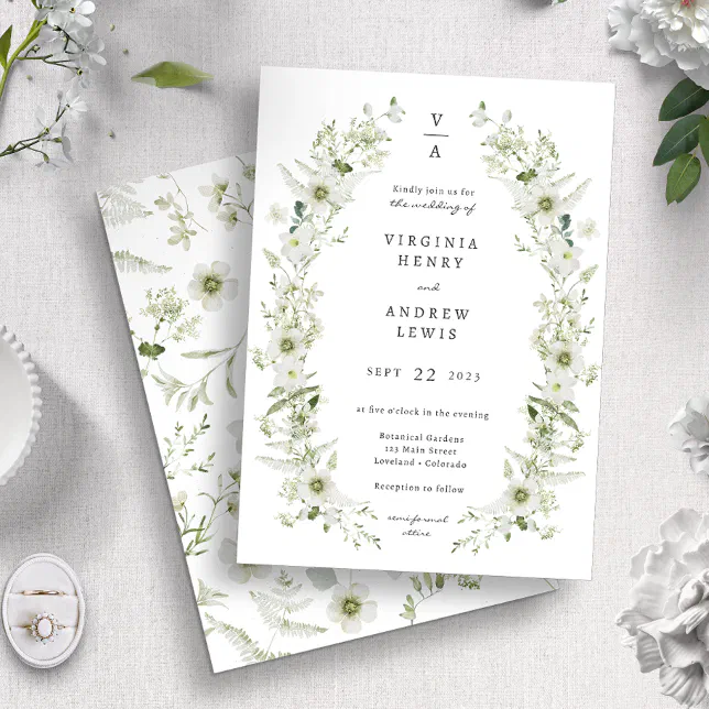Monogram Greenery Wedding Invitation | Zazzle