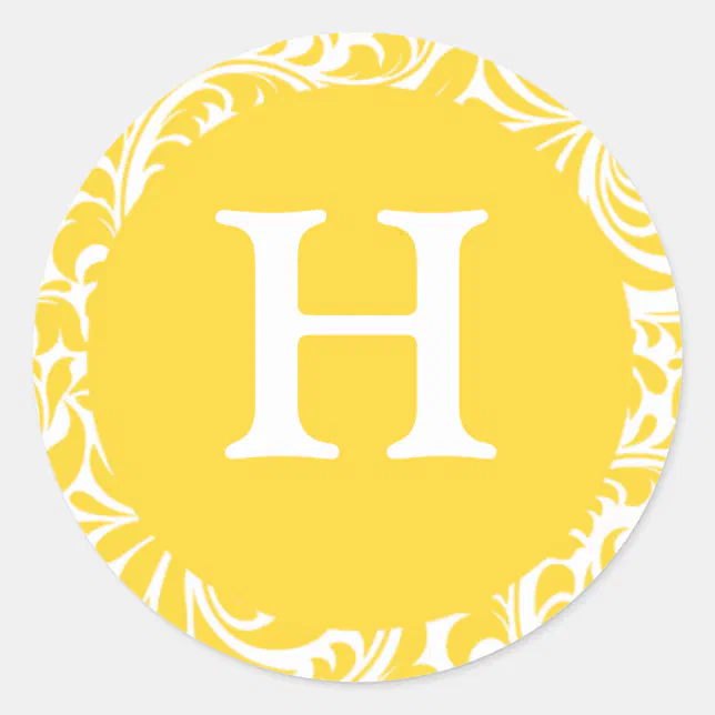 Monogram H Yellow Custom Wedding Monograms Invite Classic Round Sticker ...