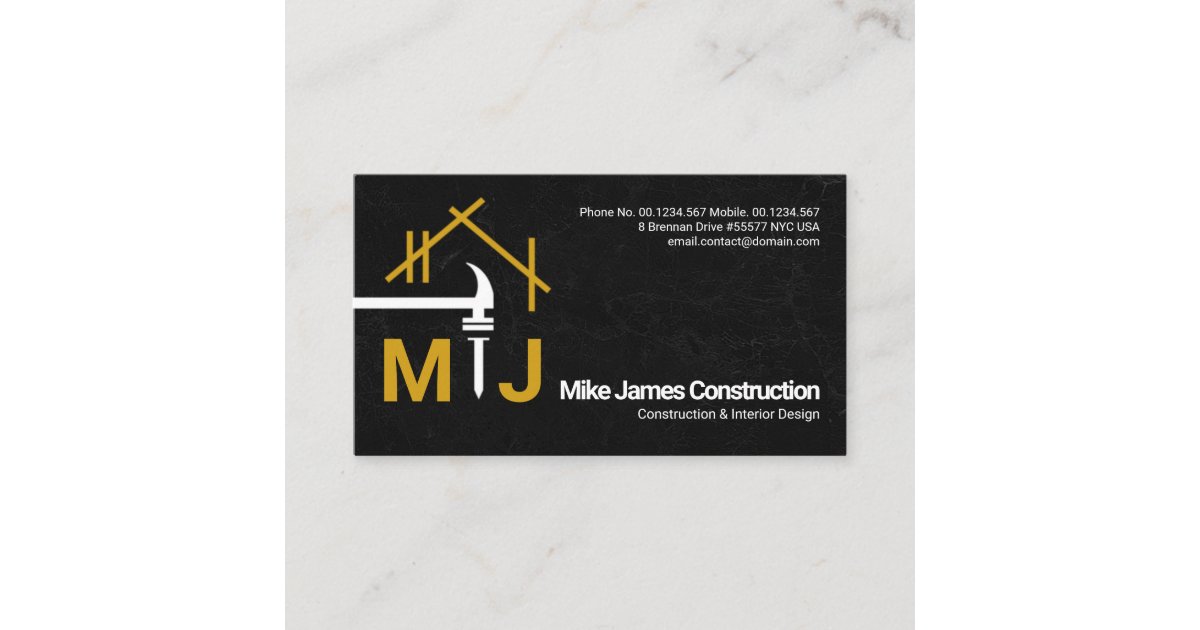 Monogram Hammer Nail A-Frame Pillar Contractor Business Card | Zazzle
